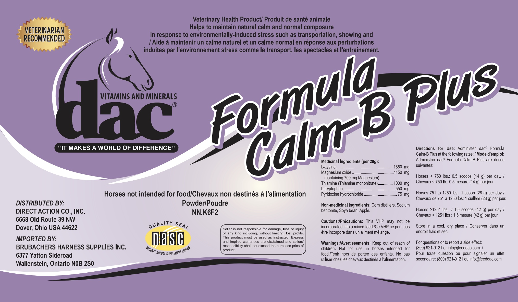 Formula Calm-B Plus – dac® | Equine + Livestock Health + Nutrition Products